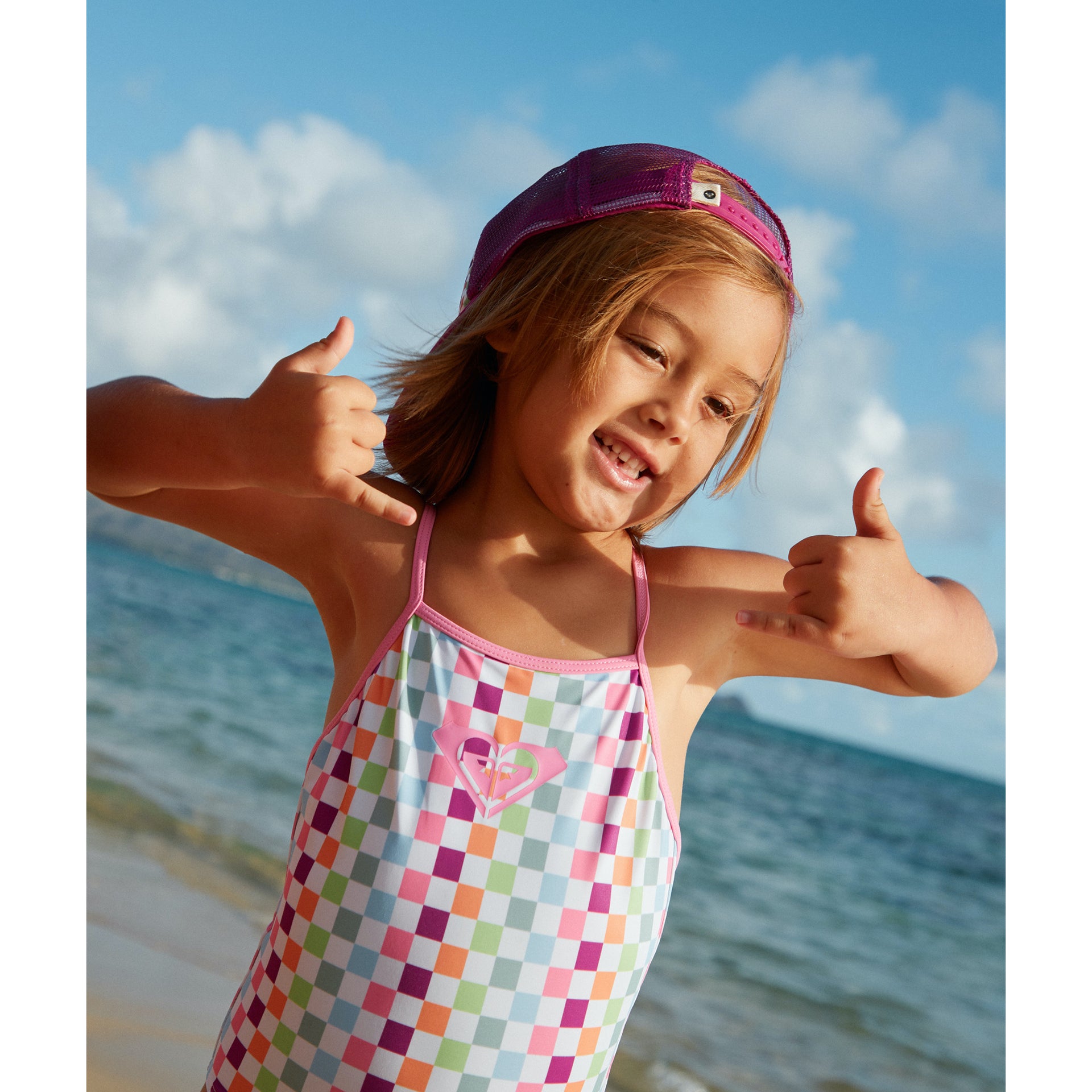 Roxy Girls Rainbow Check One Piece Swimsuit
